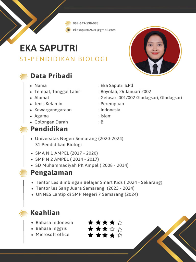 CV Eka Saputri: Pendidikan & Pengalaman | PDF