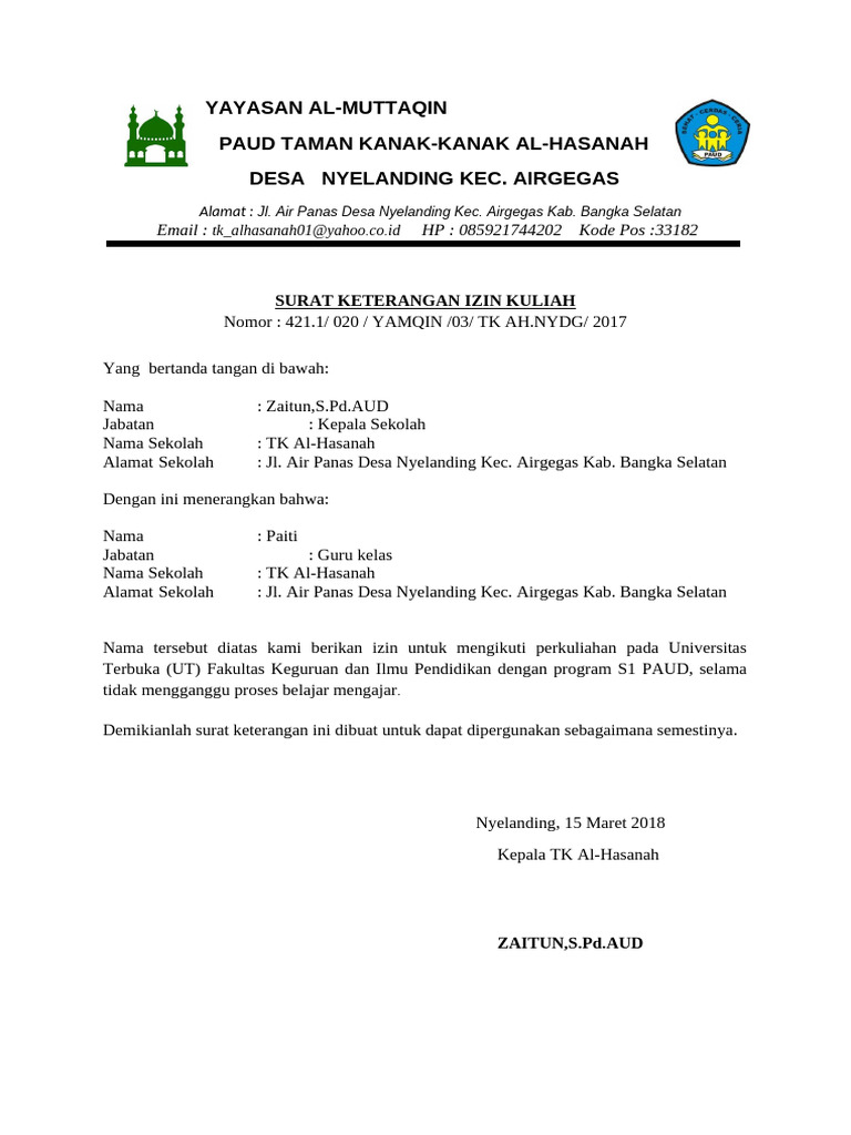 Surat Izin Kuliah | PDF