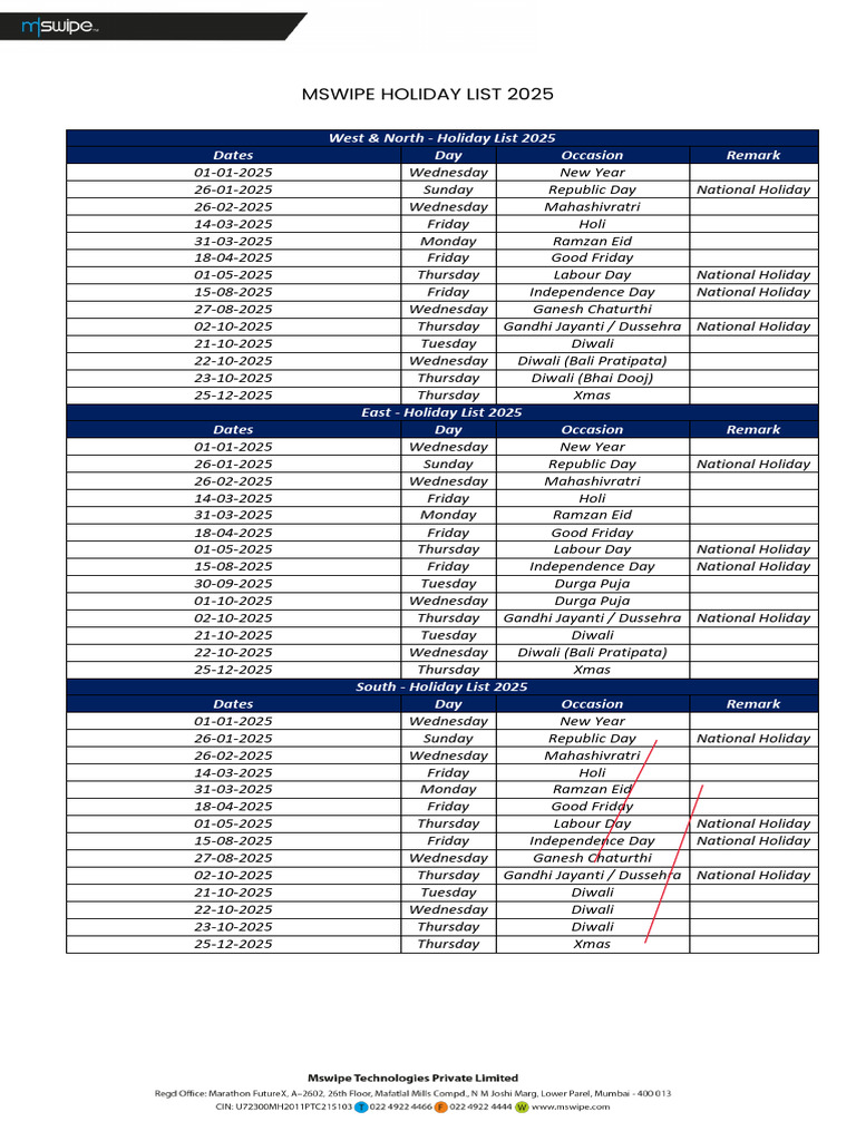 Holiday List - FY25 | PDF | Observances | October Observances