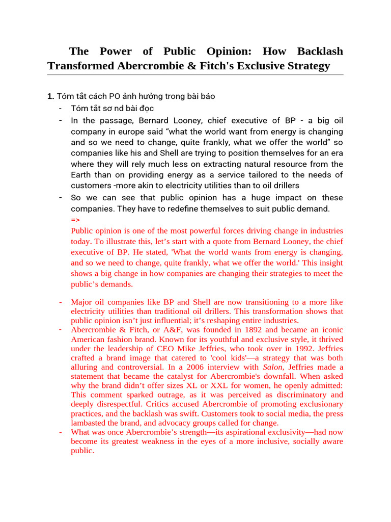 __Dư luận và sự sụp đổ của chiến lược thương hiệu 'Độc quyền' của Abercrombie & Fitch_. | PDF ...