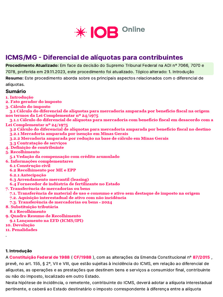 ICMS MG - Diferencial de Aliquota para Contribuintes | PDF | Impostos ...