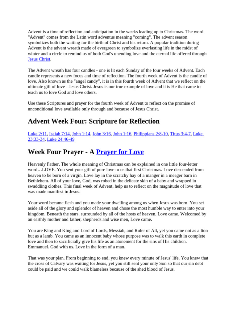 Advent Week Four: Love and Reflection | PDF | Advent | Jesus