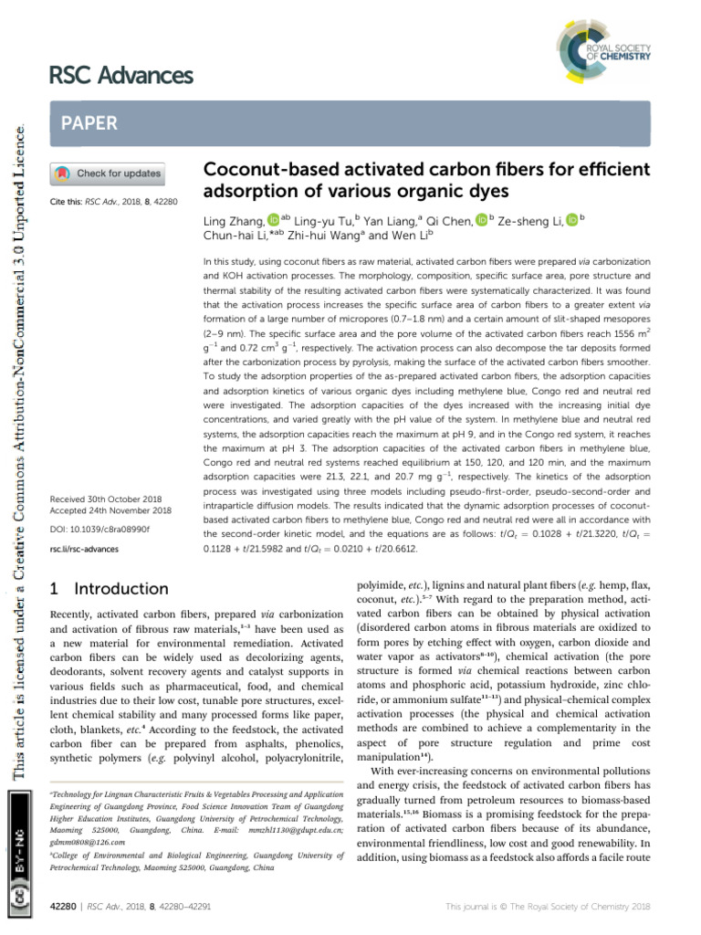 Coconut-Based Activated Carbon Fibers For Efficient Adsorption of ...