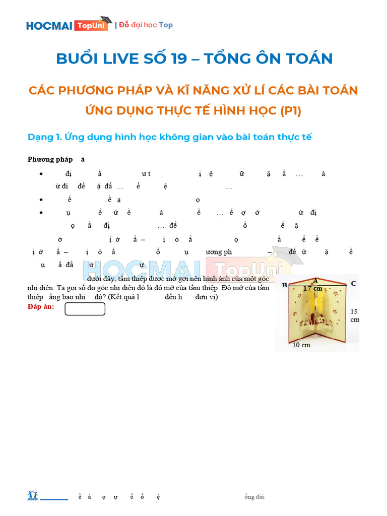 TopUni Buoi 19 Cac PP Va KN Xu Li BT UD Thuc Te Hinh Hoc P1 TLBG | PDF