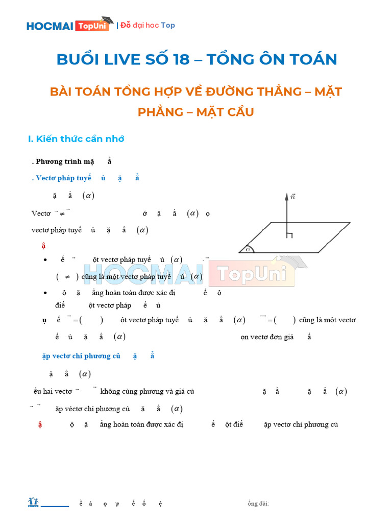 TopUni Buoi 18 BT Tong Hop Ve Duong Thang Mat Phang Mat Cau TLBG | PDF