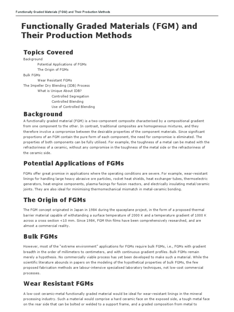 Functionally Graded Materials (FGM) and Their Production Methods | PDF ...
