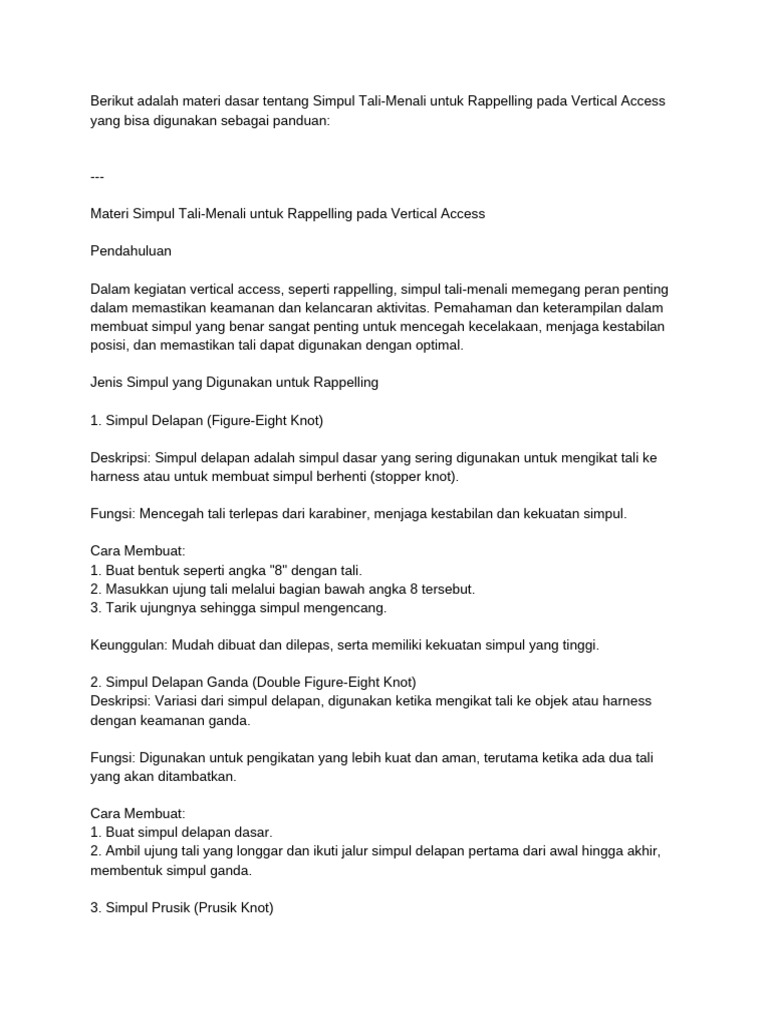 Simpul Tali-Menali Untuk Rappelling Pada Vertical Access Yang Bisa Digunakan Sebagai Panduan | PDF