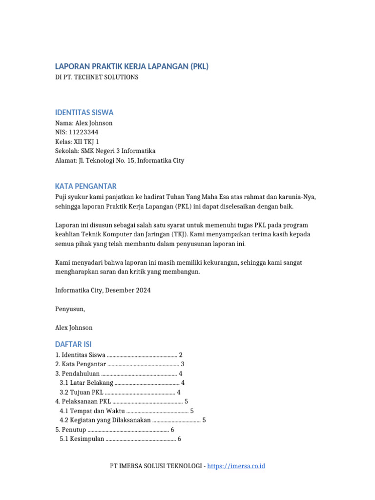 Contoh Laporan PKL TKJ | PDF