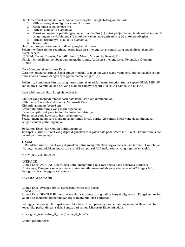 Panduan Rumus Excel Lengkap | PDF
