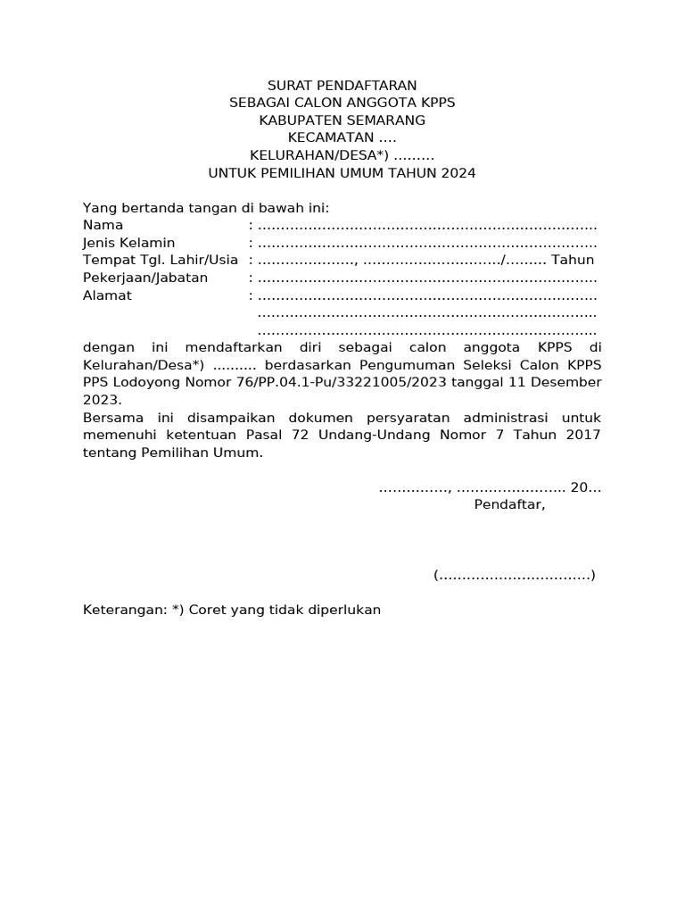 Surat Pendaftaran Kosong | PDF