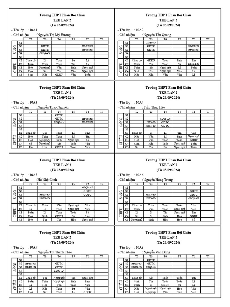 TKB Lan 2 - Ap Dung Tu Ngay 23 - 9 - 2024 | PDF