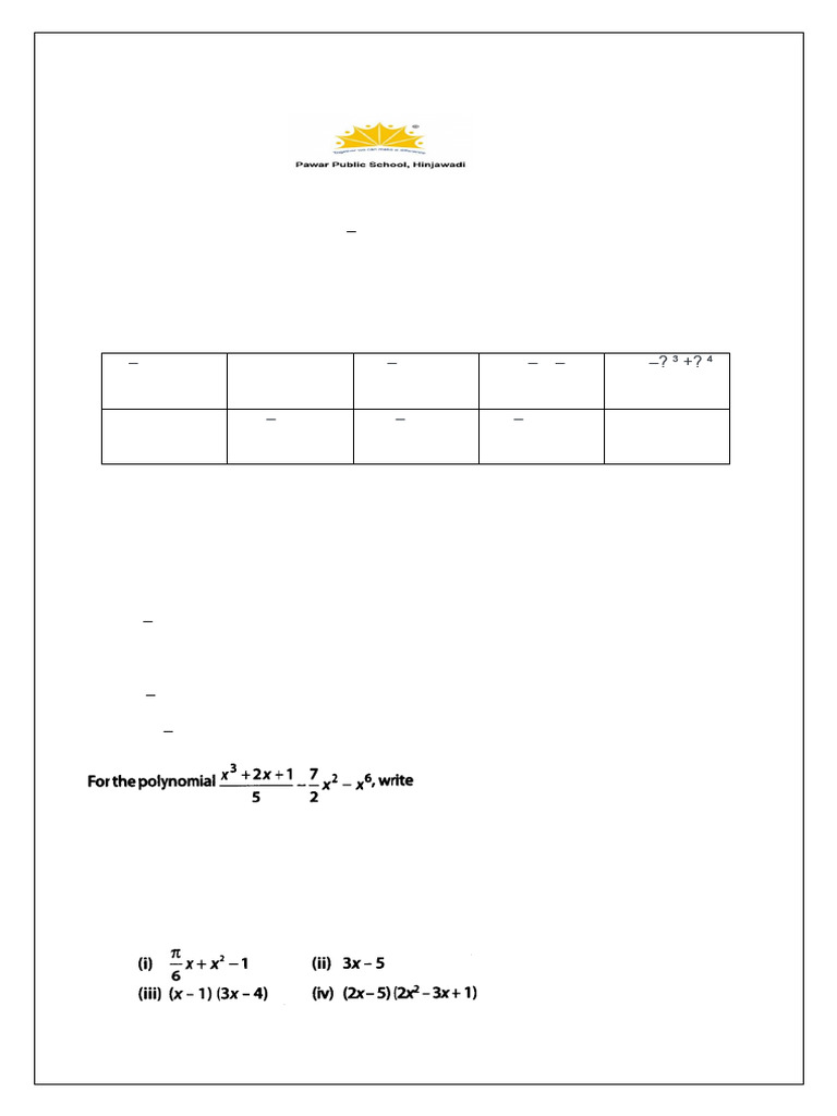Class 9-WS-2 CH-2 Polynomials | PDF
