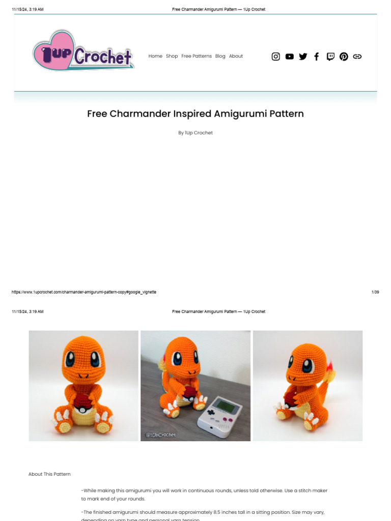 Free Charmander Amigurumi Pattern - 1up Crochet | PDF | Amigurumi | Crochet