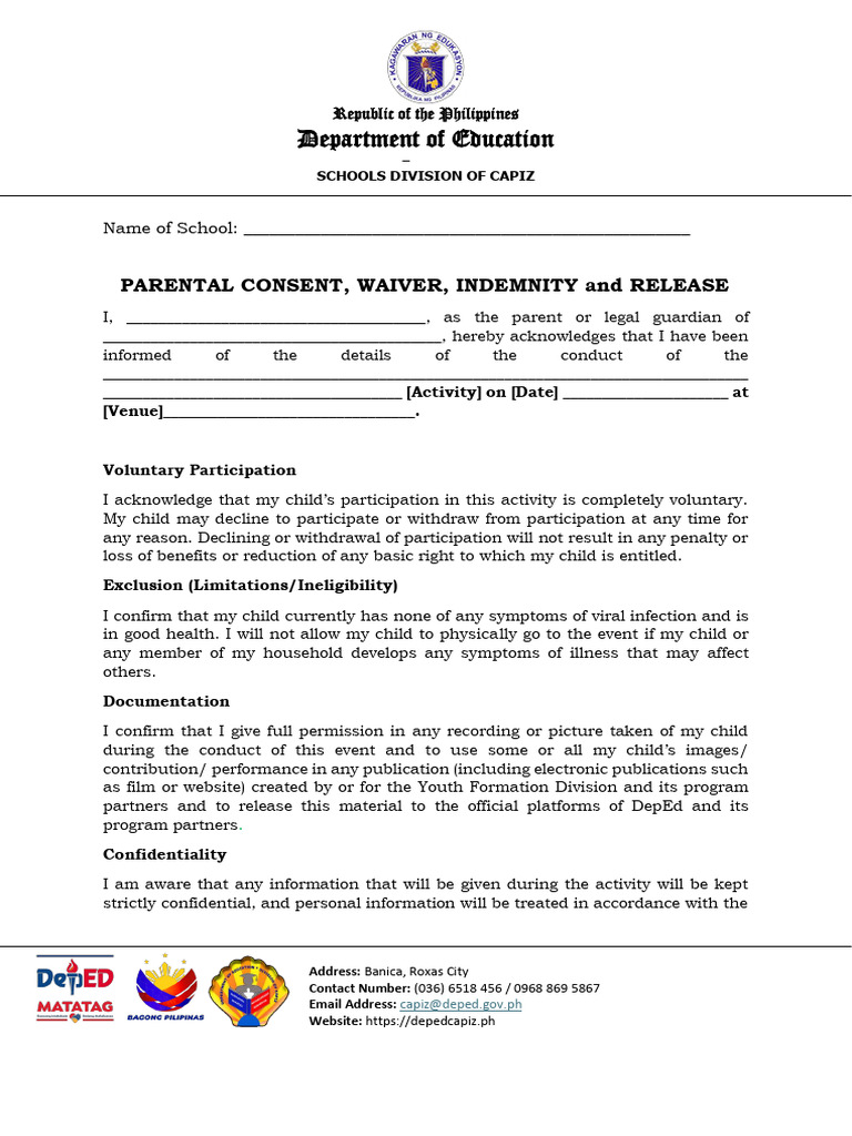 Parental Consent Form for School Activities | PDF