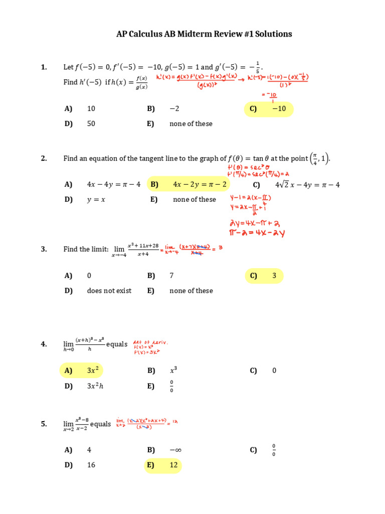 1 - 8 - 25-SOL-Mid Term Exam Review #1 Solutions | PDF | Function ...