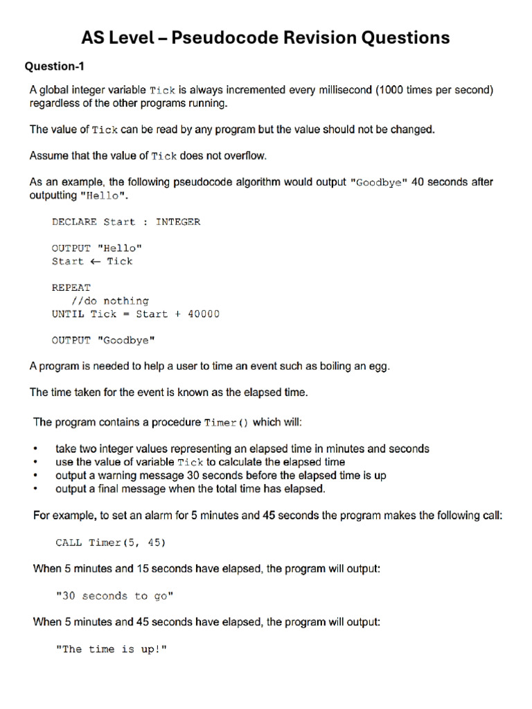 AS Level Pseudocode Revision Questions | PDF