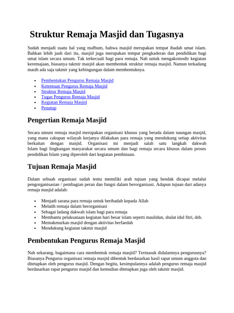 Struktur Remaja Masjid Dan Tugasnya | PDF