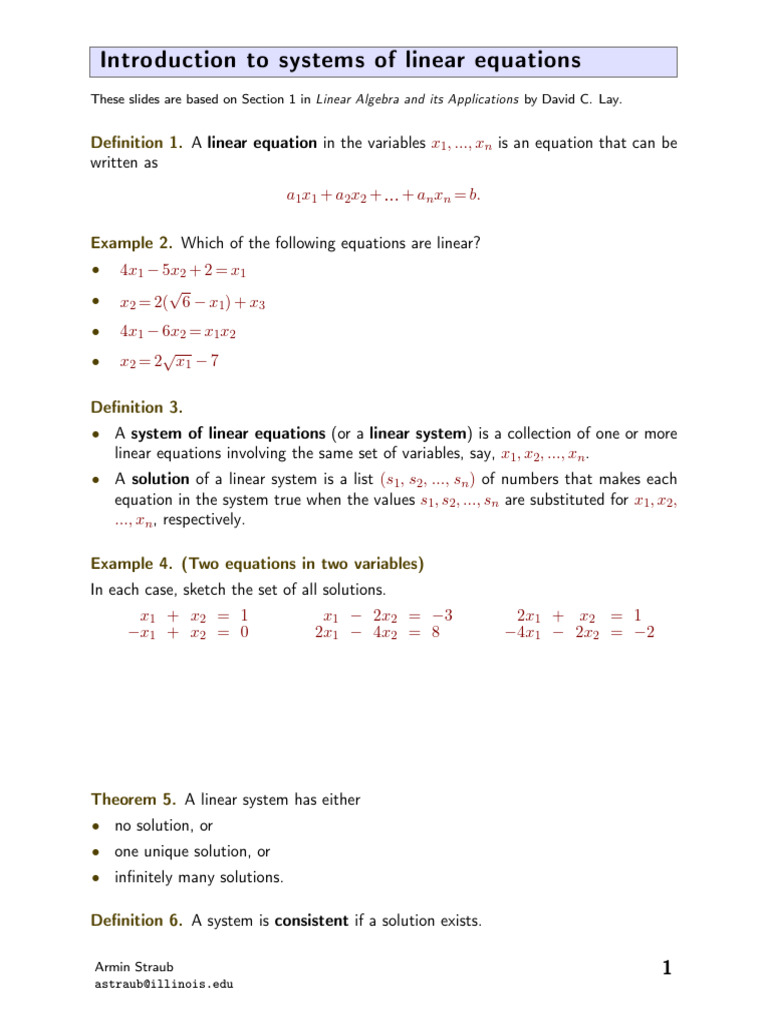 Slides 01 | PDF | System Of Linear Equations | Matrix (Mathematics)
