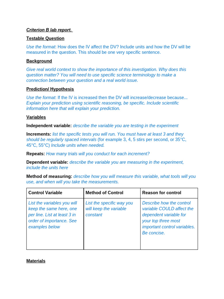 LAB REPORT CRIT B FORMAT | PDF | Experiment | Risk