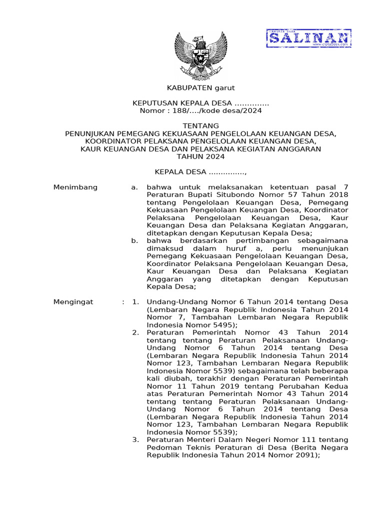 2024 - SK PKPKD Dan PPKD (WWW - Ciptadesa.com) | PDF
