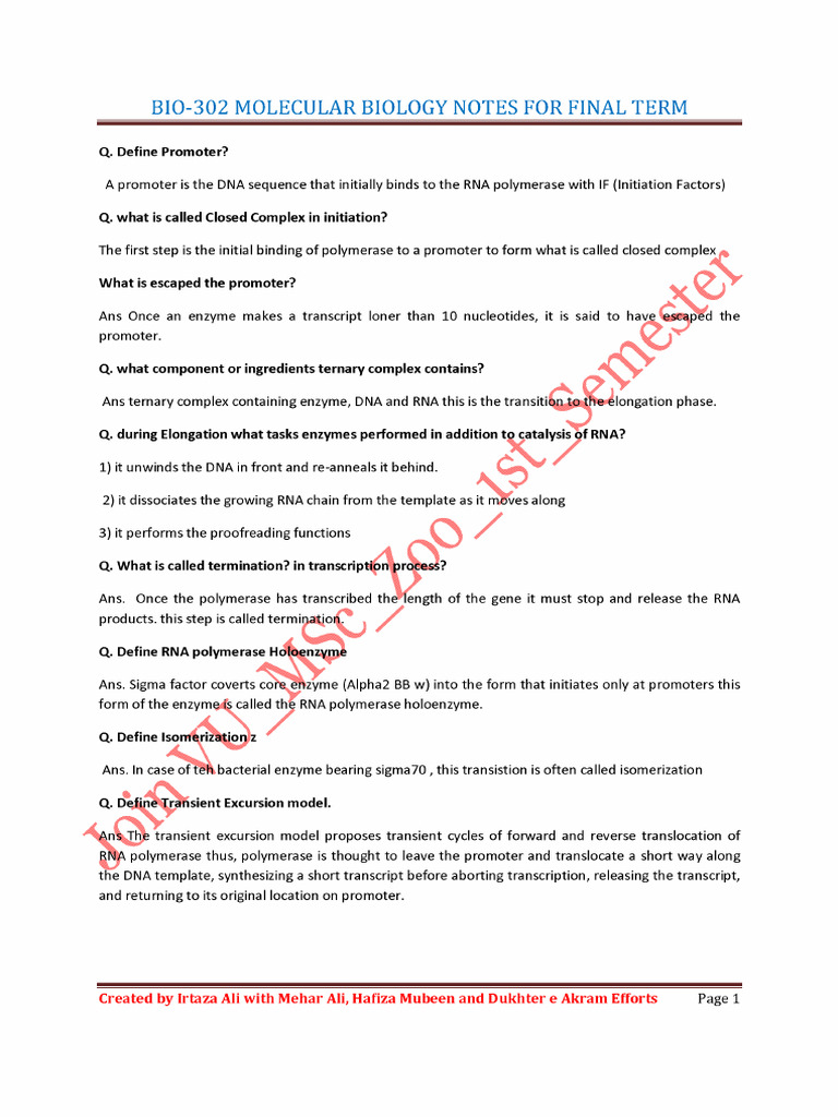 Bio302 Finalterm (Subjective Notes) | PDF