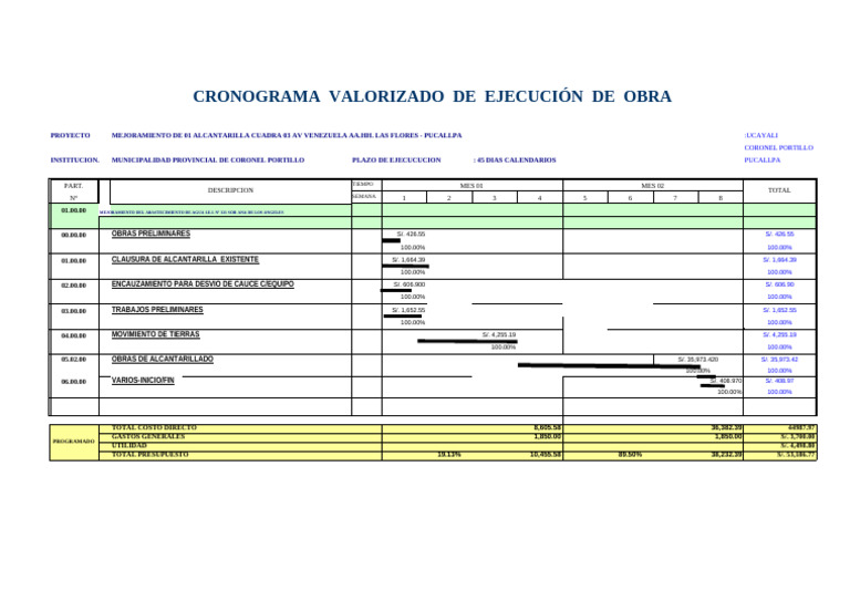 Cronograma de Ejecucion de Obra Alcanatarilla Av Venezuela | PDF