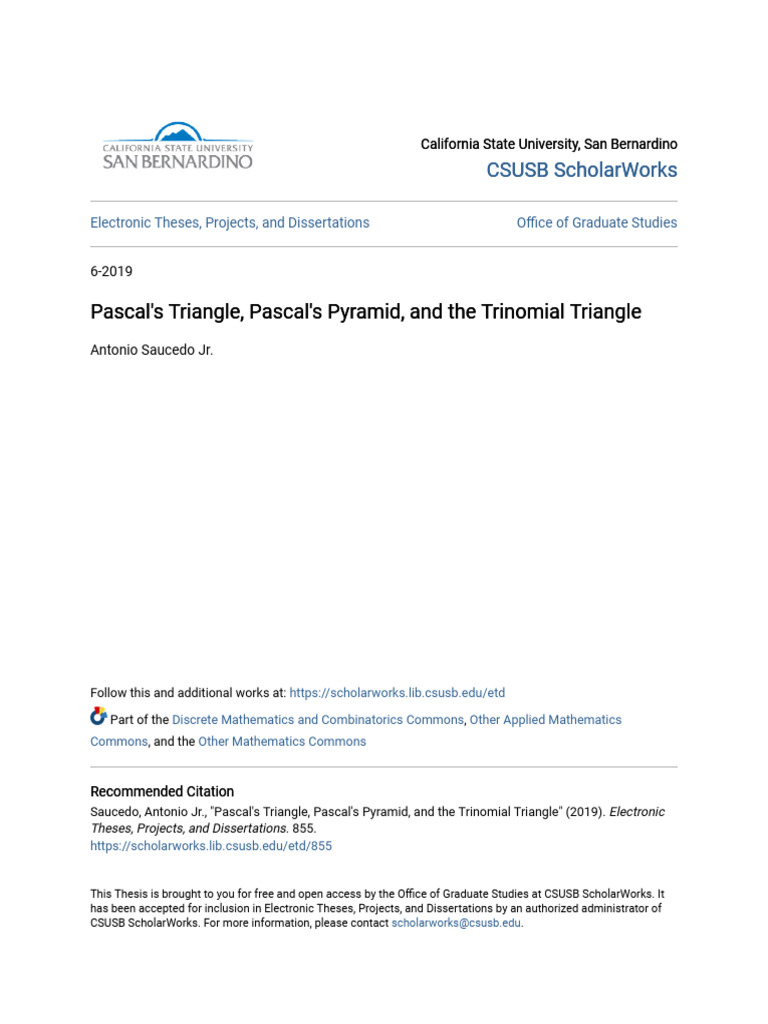 Pascals Triangle Pascals Pyramid and The Trinomial Triangle | PDF ...