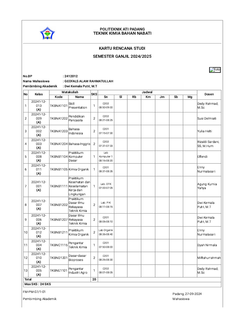 Cetak Kartu Rencana Studi | PDF