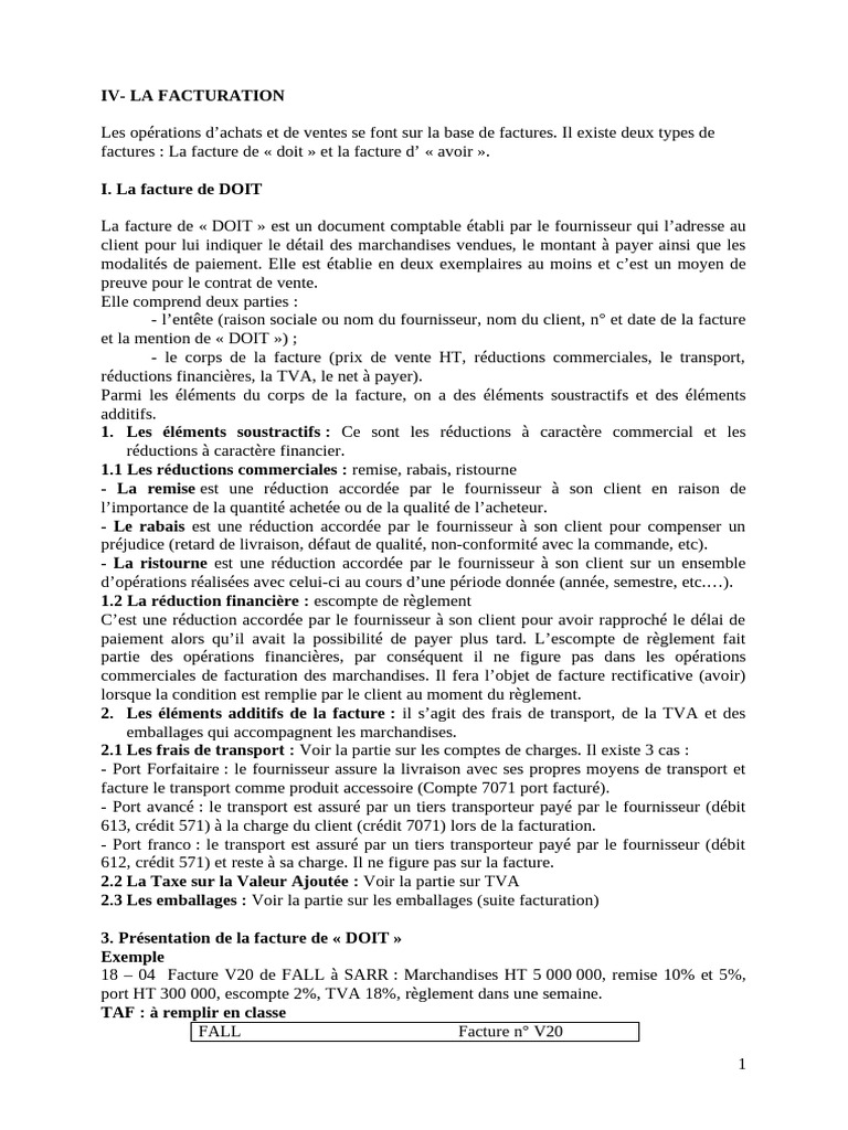 Types de factures : Doit et Avoir | PDF | Facture | Taxe sur la valeur ...