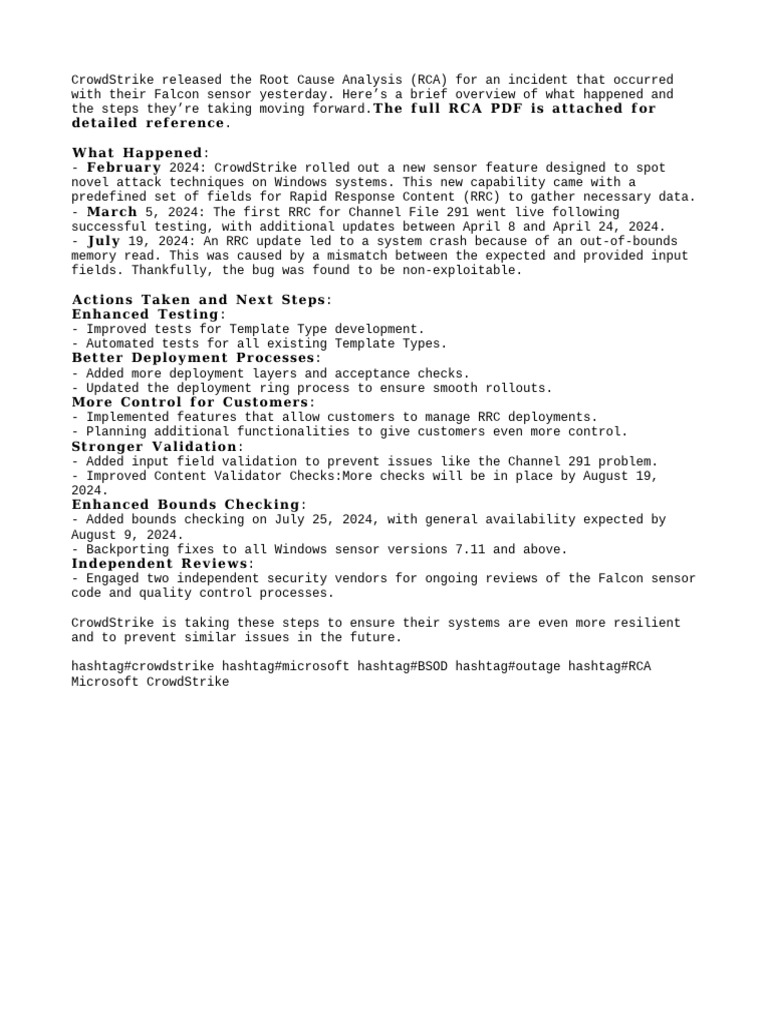 CrowdStrike Released The Root Cause | PDF