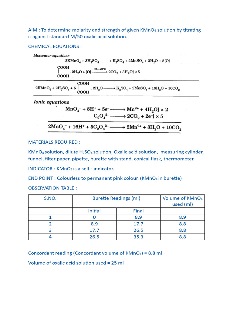 Titration - Oxalic Acid Solution | PDF