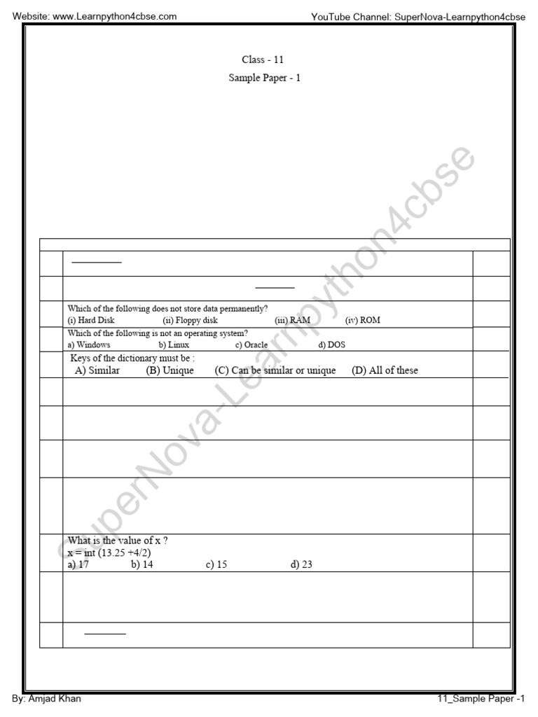SAMPLE PAPER - 1-Copy | PDF | Computer Data Storage | Control Flow