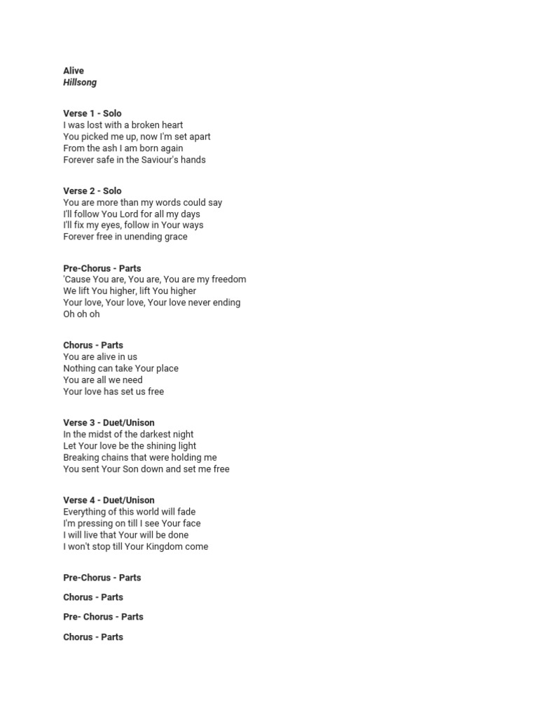 5ed7e6879bf62faabcb2a59e Alive Lyrics | PDF