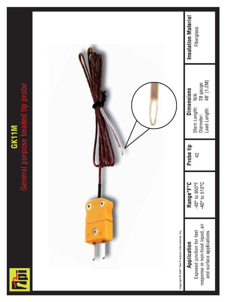 K-Type Thermocouple GK11M Datasheet | PDF