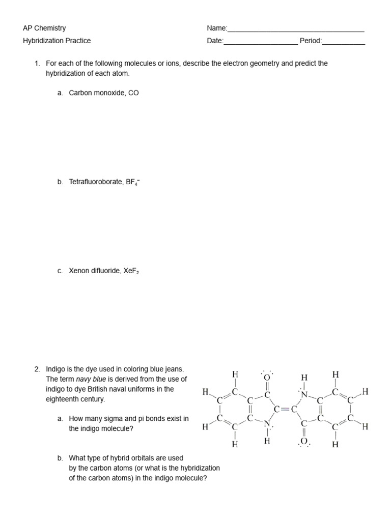 2.7b Practice - Hybridization | PDF | Chemical Bond | Condensed Matter ...