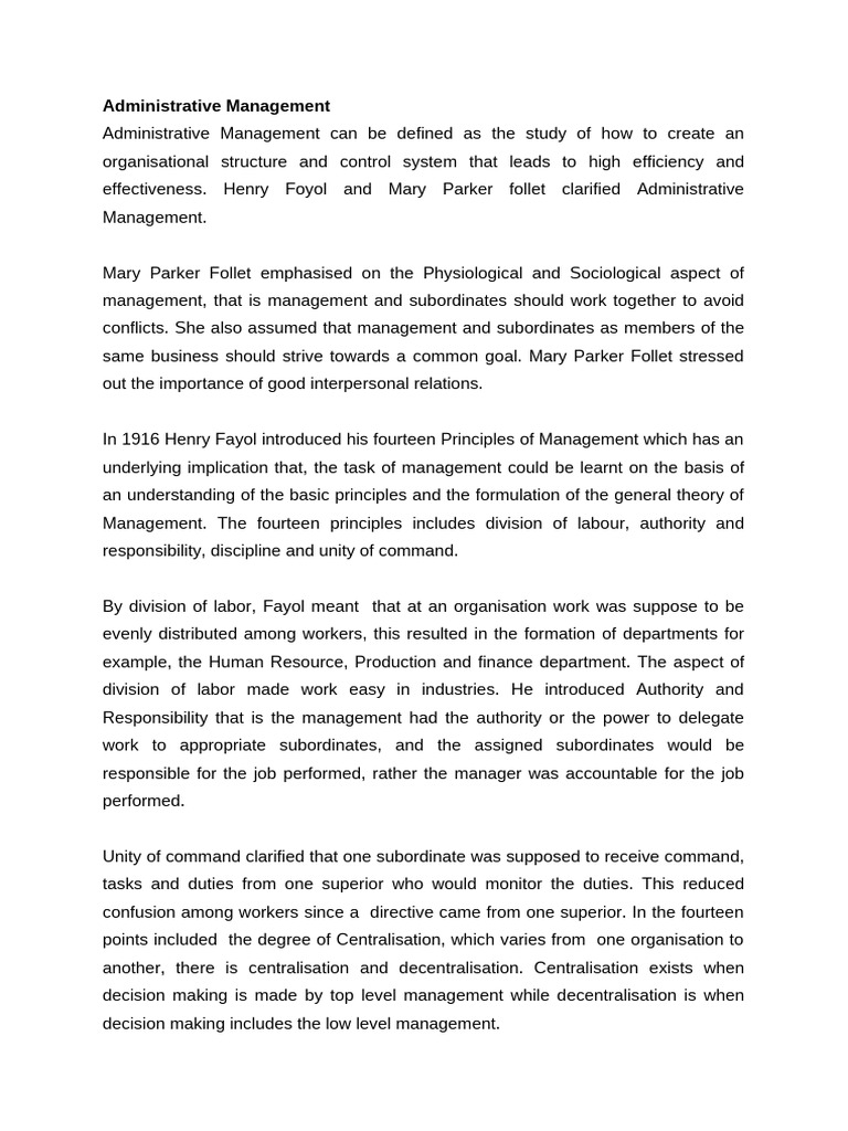 Administrative Management | PDF | Division Of Labour | Decentralization