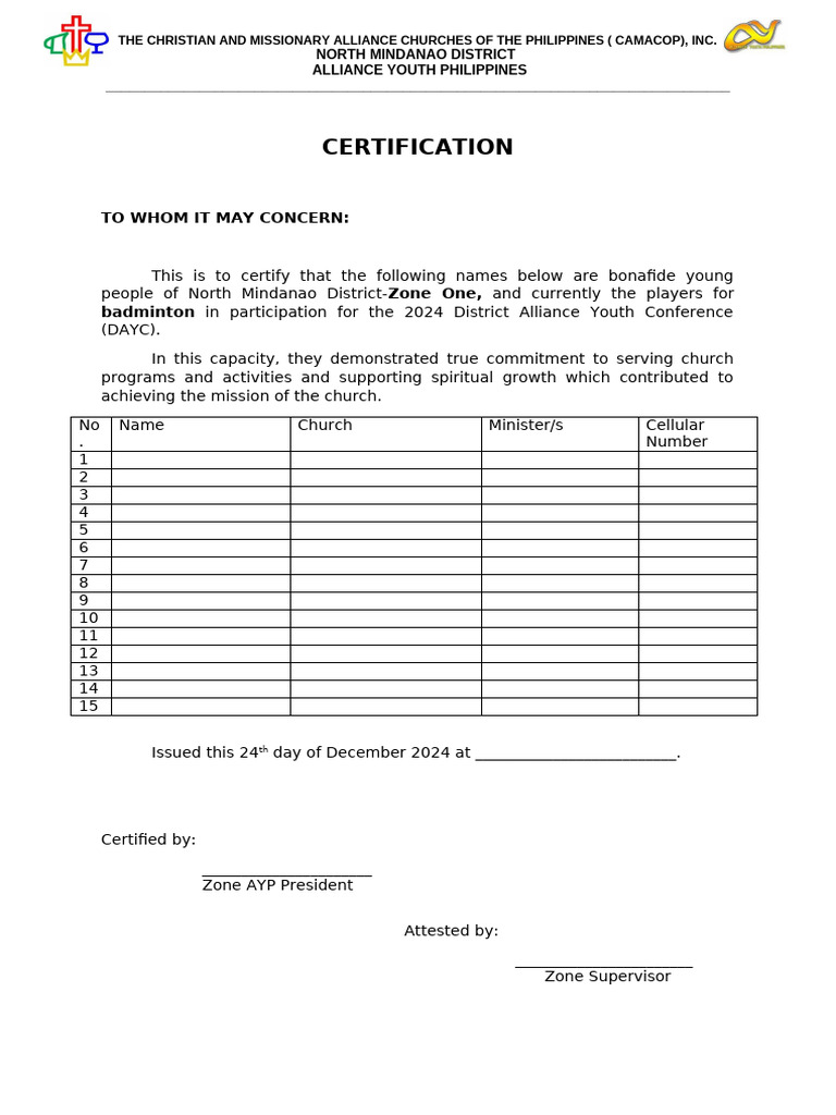 Certification for Badminton Players | PDF