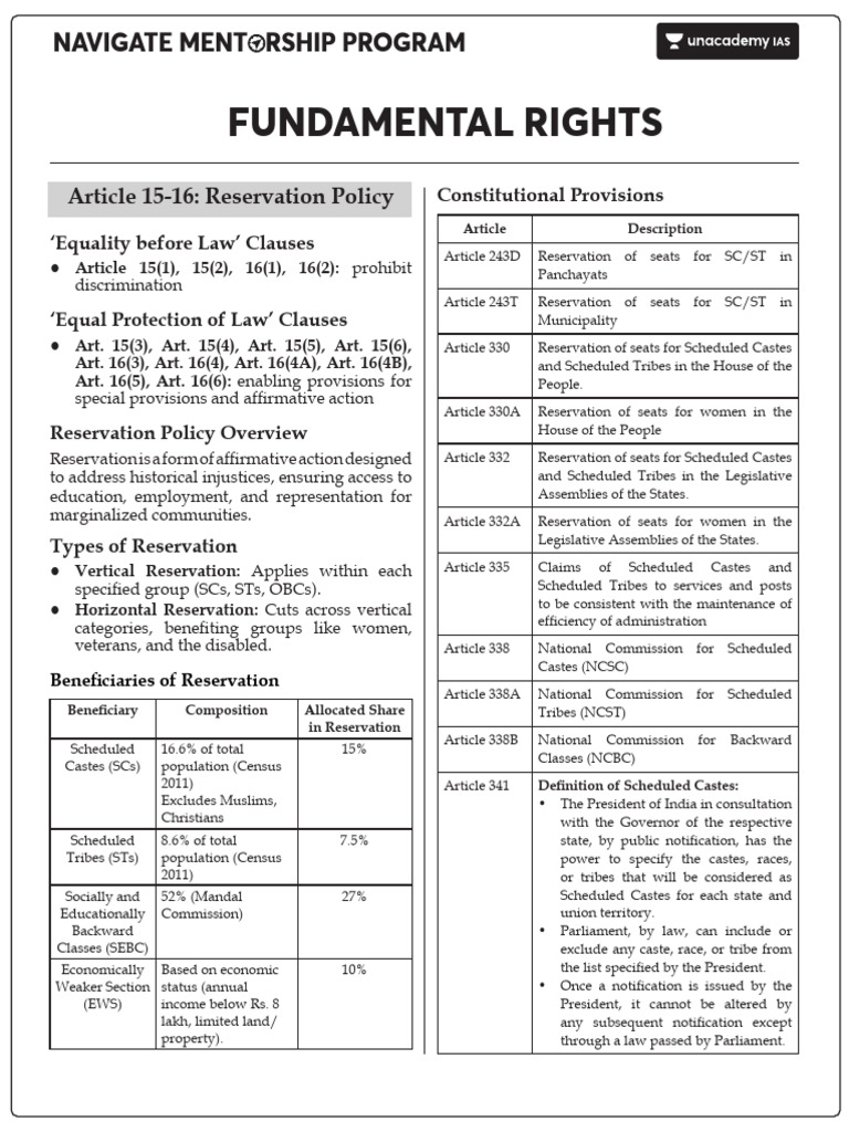 Handouts - Fundamental Rights (Article 15-16) | PDF | Social Inequality ...
