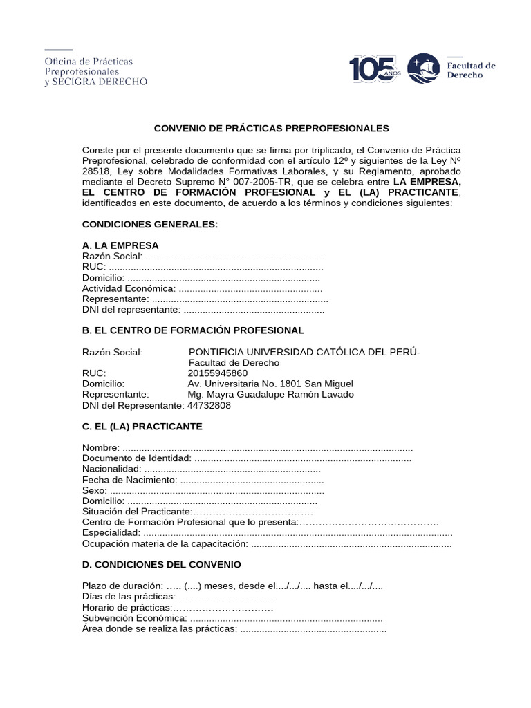 Formato Convenio de Practicas 1 1 | PDF | Derecho laboral | Documento de identidad