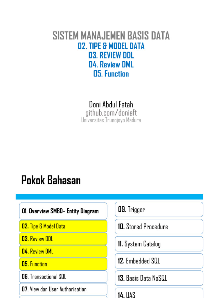 SMBD - Tipe & Model Data - REVIEW DDL, DML - Function | PDF