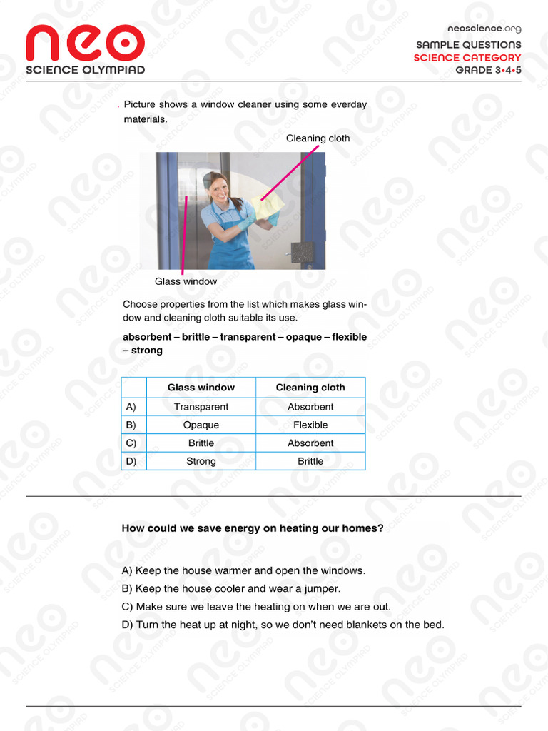 Neo Sample Questions Science 3 4 5 | PDF