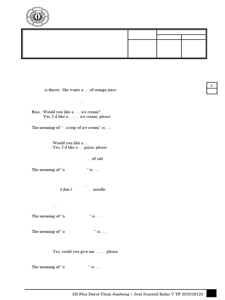 Soal PH Bahasa Inggris Kelas 5 Unit 2 | PDF