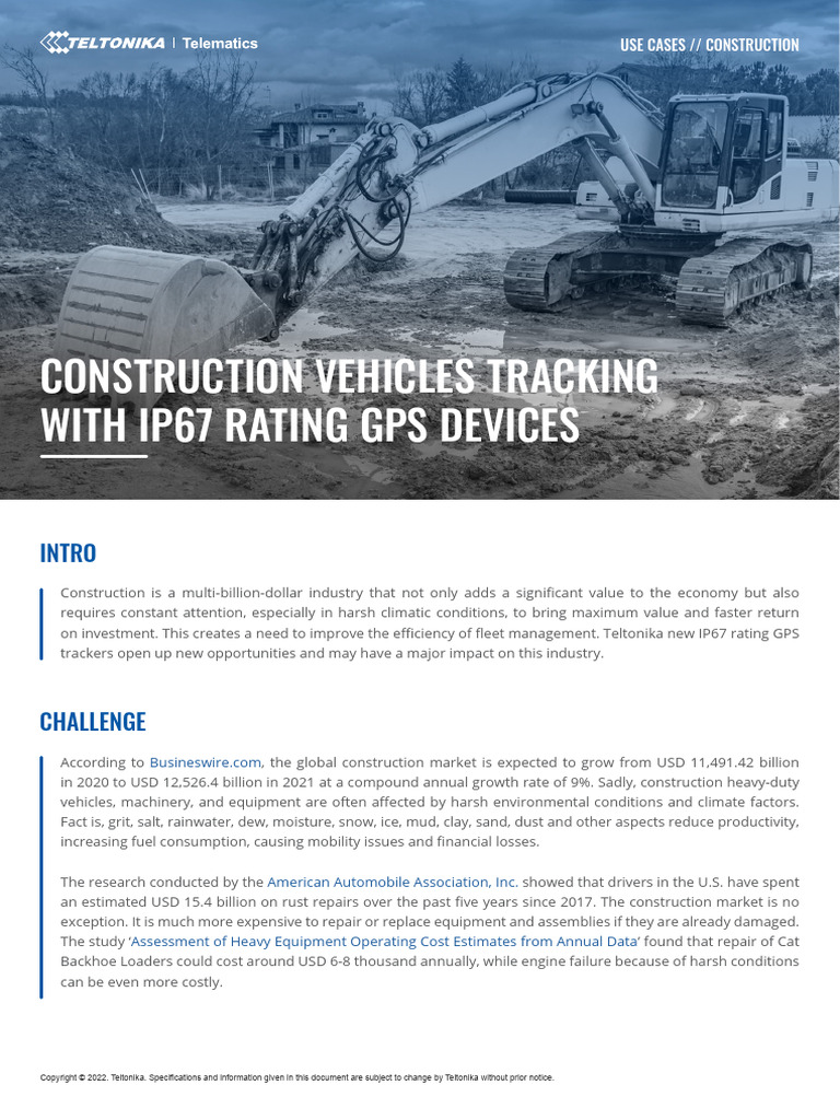 Construction Vehicles Tracking With Ip67 Rating Gps Devices en | PDF ...