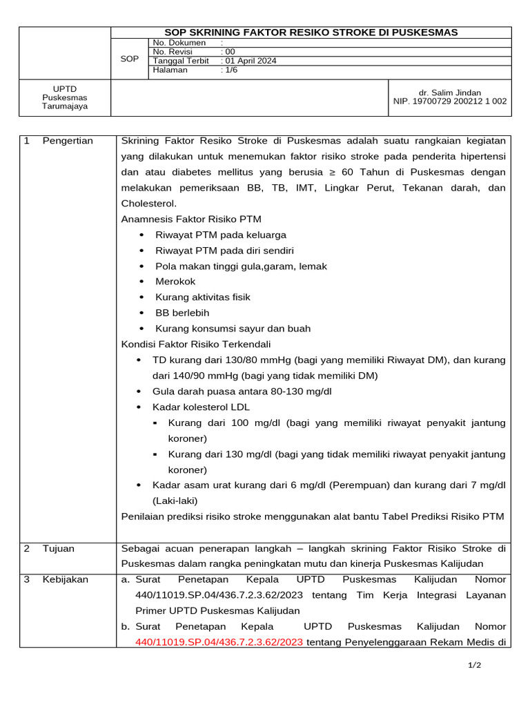 Sop Skrining Stroke | PDF
