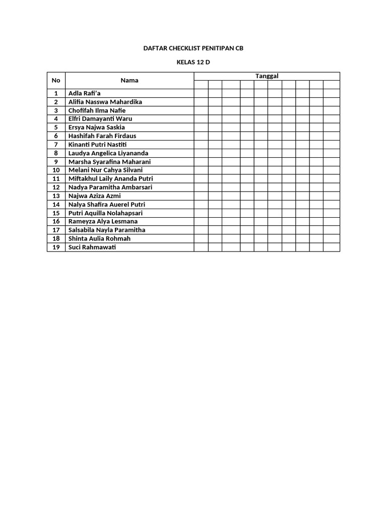 Daftar Checklist Penitipan CB | PDF