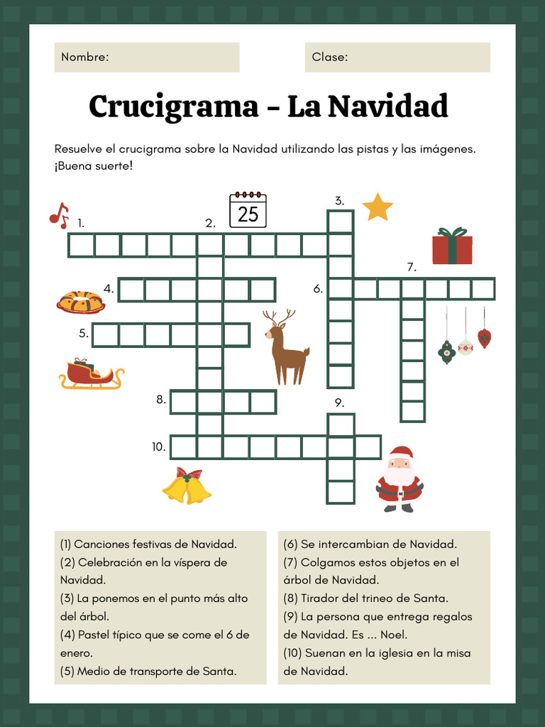 La Navidad Crucigrama Ficha De Ejercicios Verde Ilustrativo | PDF | Navidad