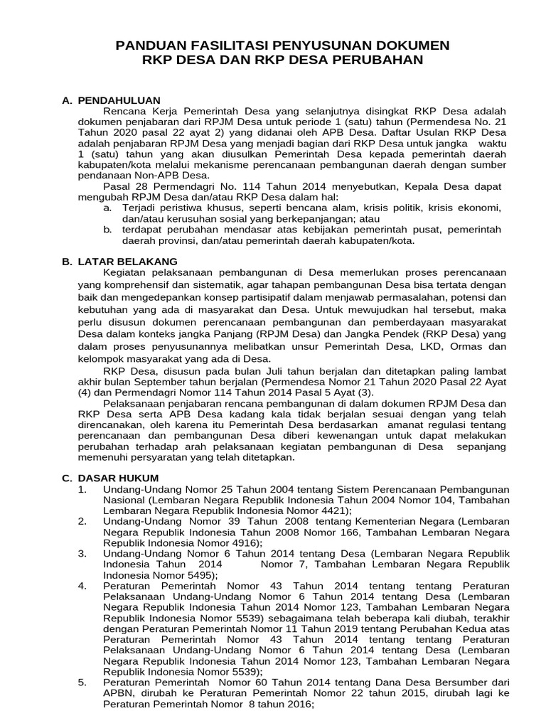 Panduan Fasilitasi Penyusunan Dokumen RKP Desa 2022 | PDF