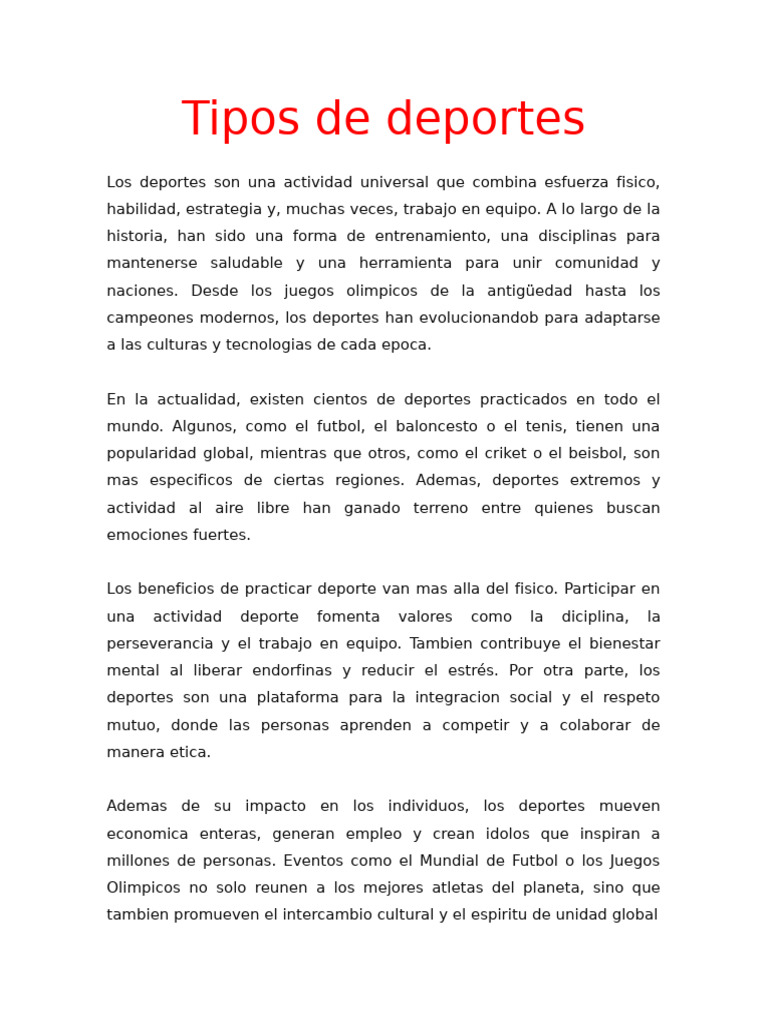 Tipos de Deportes | PDF