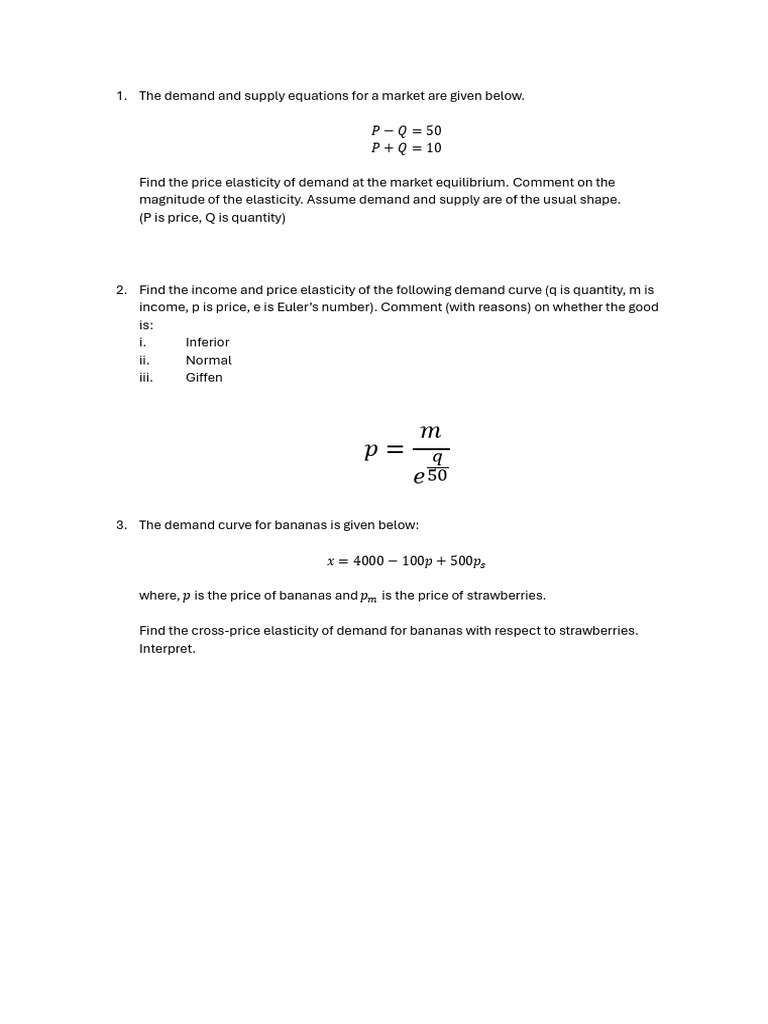 Elasticity Problem Set | PDF Elasticity Problem Set | PDF