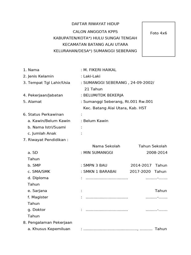 CV Calon Anggota KPPS | PDF